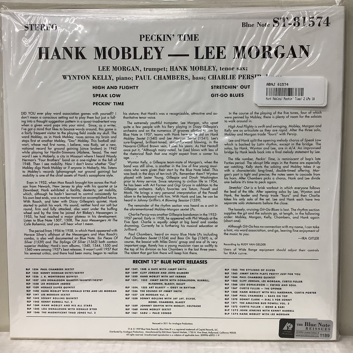 Hank Mobley/Lee Morgan - Peckin' Time - Analogue Productions 45RPM 2x ...